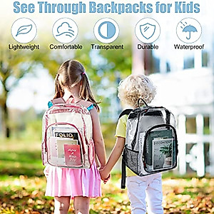 Amylove 2 Pieces Clear Backpack Pack Heavy Duty Clear Plastic Backpack PVC Transparent Bookbag See Through Backpacks for Kids Women Men