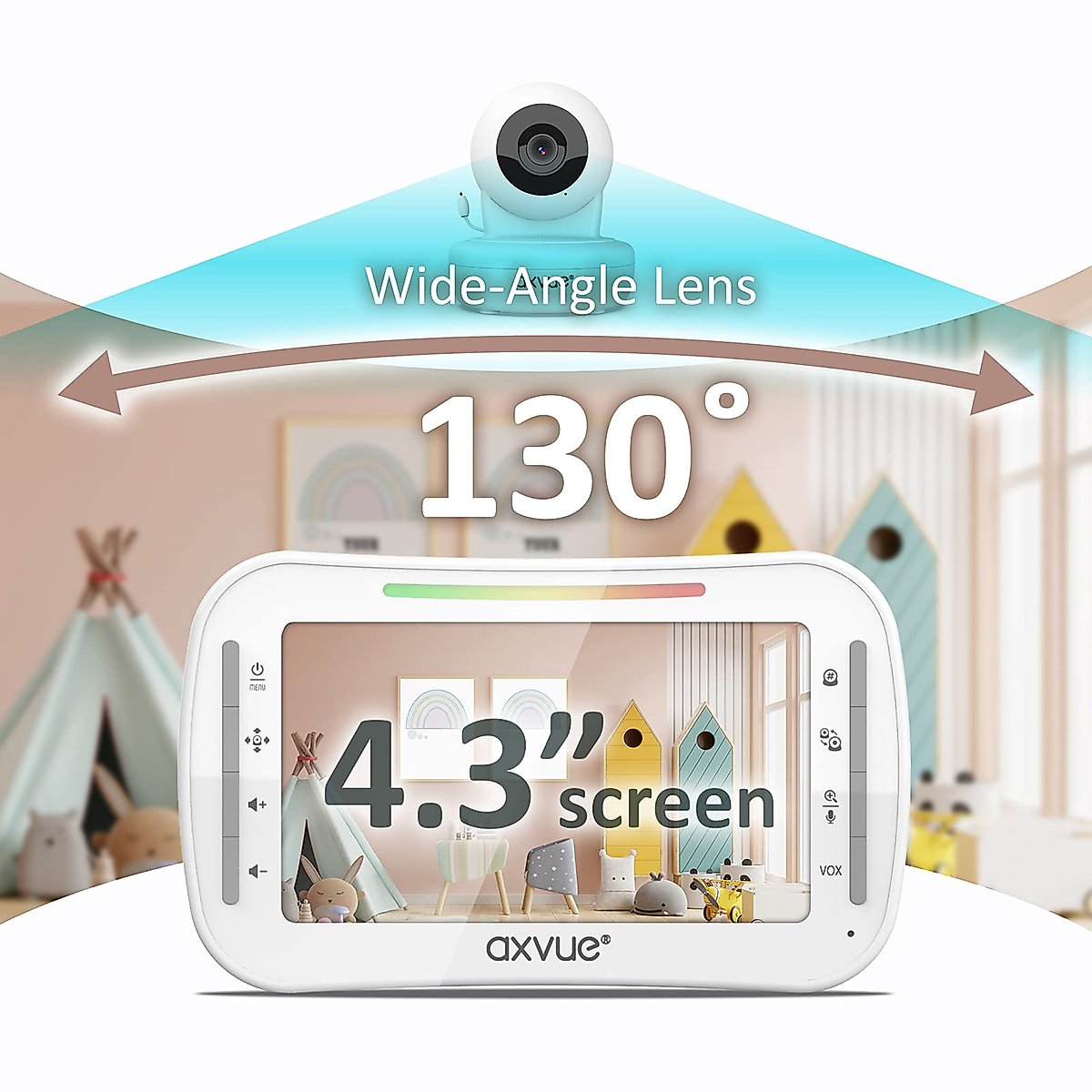 AXVUE Video Baby Monitor with 4.3" LCD Screen (High Resolution) and Remote Pan-Tilt-Zoom Camera Infrared Night Vision Extended Battery Long Range 1,000 feet