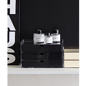 Tabletop Chest, Storage Box, Makeup Box, Tabletop Storage, Small Items, Drawers, Makeup Case, Storage, Skin Care, Acrylic Case, 3 Tiers, Storage Chest (Black)