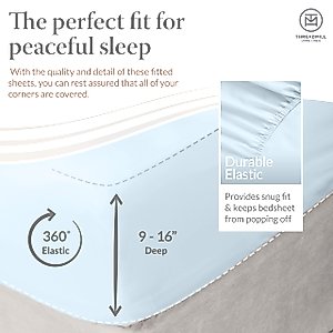 Threadmill Full Size Sheet Set | 100% Cotton Sheets | Solid Sateen Full Bed Sheets Set with 16' Elasticized Deep Pocket | Soft Breathable 4-Piece Cooling Sheet Set | Light Blue