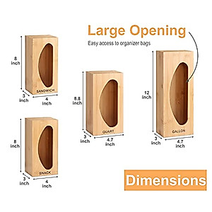 Urvoix Ziplock Bag Storage Organizer, 4 Pcs Baggie Organizer, Bamboo Ziplock Bag Organizer for Drawer Kitchen Compatible with Gallon, Quart, Snack & Sandwich Variety Size Bags