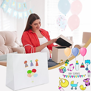 Moretoes 16x6x12 Inch 90pcs Gift Bags, White Paper Bags with Handles, Large Gift Bags Kraft Shopping Bags in Bulk for Boutiques, Small Business, Retail Stores, Gifts & Merchandise