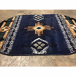 Champion Rugs Southwestern Native American Tribal Navy Blue Area Rug (3’ X 5’ Oval)