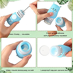 9 Pcs 6 Silicone Condiment Squeeze Bottles Squeeze Salad Dressing Bottles Portable Sauce Bottle Leak Proof Food Storage Bottles with Cleaning Brush Label Sticker Funnels for Lunch (Hippo, Horse, Deer)