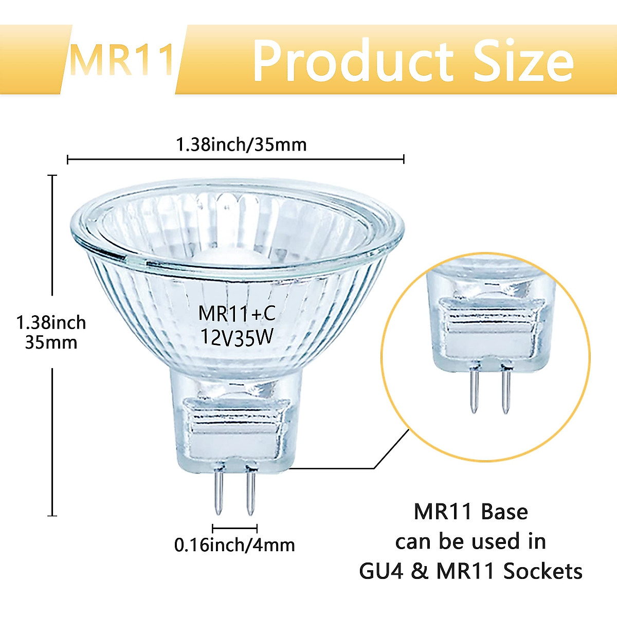 Sevici MR11 Halogen Bulb 12V 35W Dimmable FTD Spotlight Bulb 36° Beam 2700K Warm White MR11 Bulb GU4 Dual Pin Base, Glass Cover for Range Hoods Track Lighting Landscape Recessed Bulbs