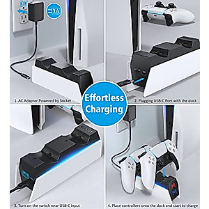 PS5 Controller Charger Station with Fast Charging AC Adapter 5V/3A, Dual Controller Charging Stand for Playstation 5, Docking Station Replacement for DualSense Charging Station