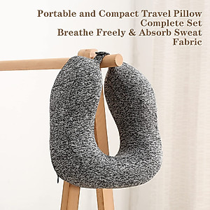 Truwelby Travel Pillow, Neck Pillow Memory Foam Neck Pillow for Travel, Airplane Travel Kit with 3D Contoured Eye Cover Earplugs Standard Airplane Pillow Cooling Travel Head Support Pillow
