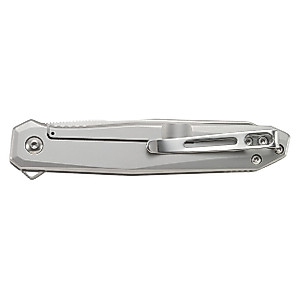 CRKT Facet EDC Folding Knife: Everyday Carry Assisted Open, D2 Satin Blade, Frame Lock, Stainless Steel Handle with Deep Carry Pocket Clip K230XXP, Silver