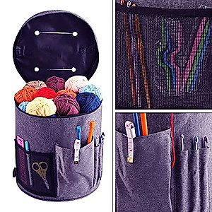 Weabetfu Large Capacity Portable Yarn Organizer Knitting Tote Storage Bag with Shoulder Strap Yarn Bags Have Pocket for Crochet Hooks,Knitting Needles & Accessories,Prevent Yarn Tangle(Purple)