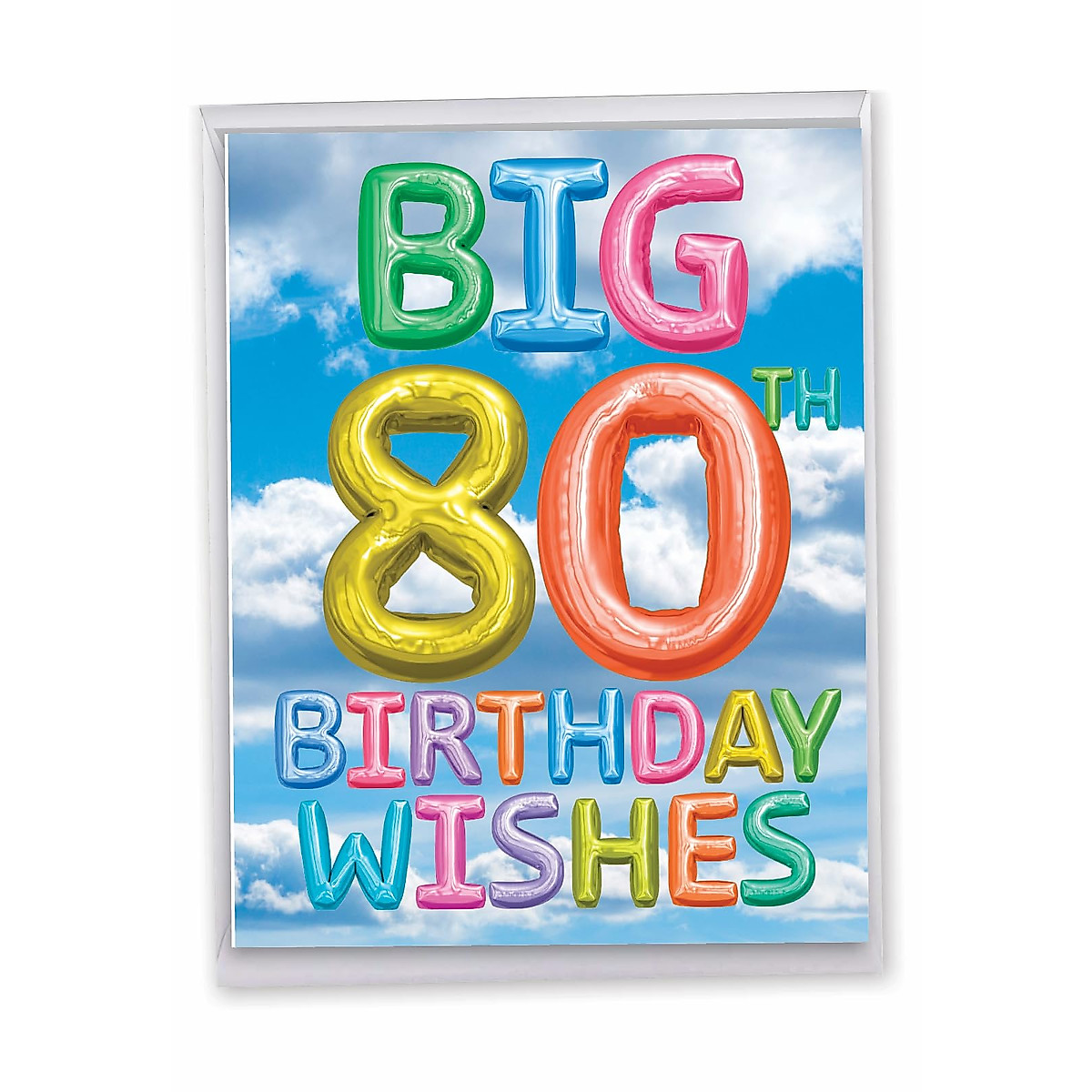 The Best Card Company - 80th Birthday Card w/Envelope (8.5 x 11 Inch) 80 Years Old, Big Stationery Bday Greeting from All of Us (Not Actual Balloons, 3D or Raised) - Inflated Messages J5651FMBG-US