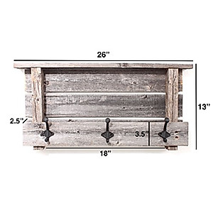 BarnwoodUSA | Rustic Wood Farmhouse Shelf with Hooks (Weathered Gray)