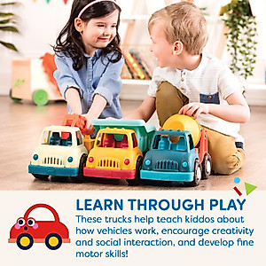 Battat- Wonder Wheels- 3-Piece Toy Truck Set – Dump Truck, Tow Truck, Cement Truck – Toy Construction Vehicles- Recyclable Materials – 1 year +