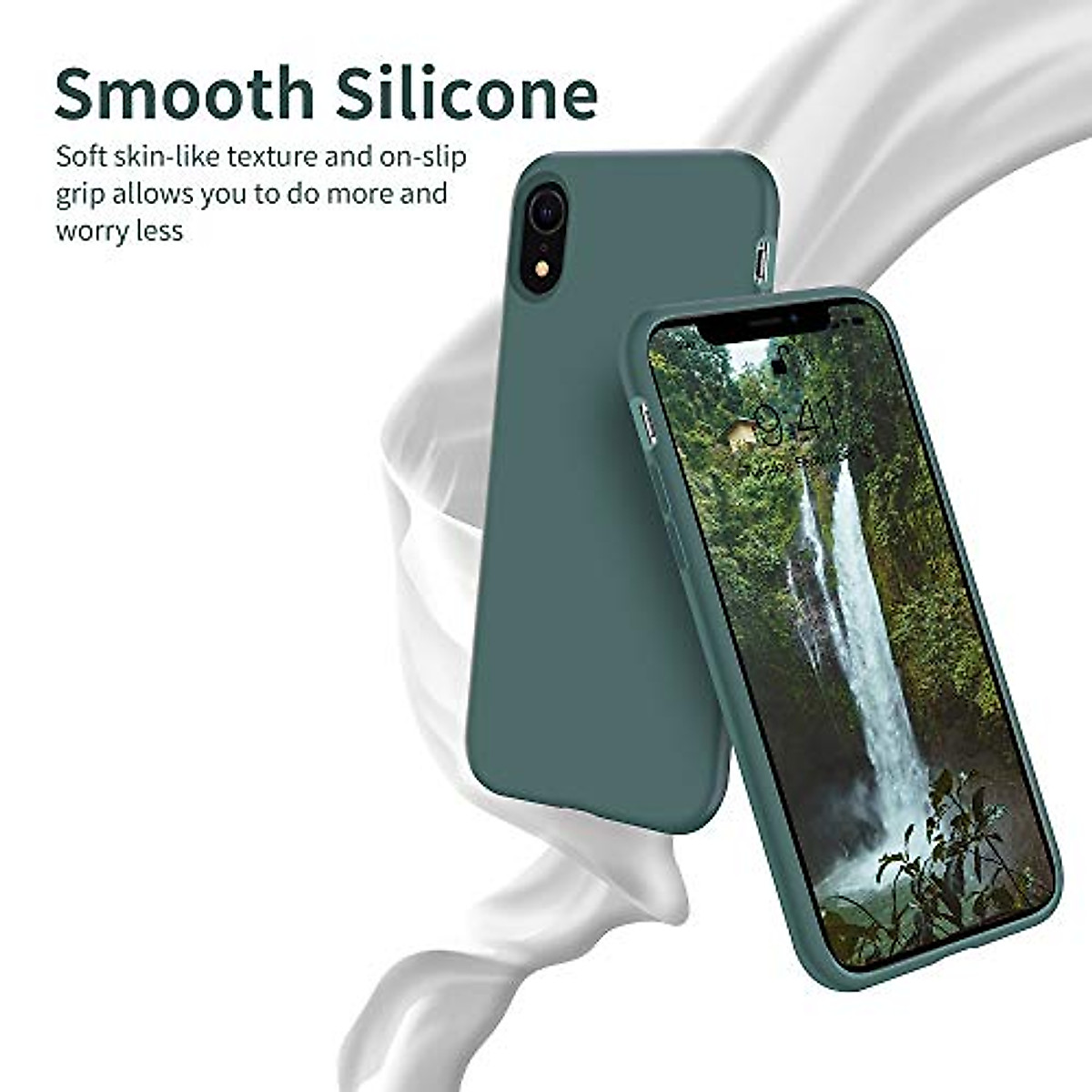 OTOFLY iPhone XR Case, [Military Grade Drop Protection] Premium Soft Liquid Silicone Rubber Full-Body Protective Bumper Case for iPhone XR 6.1 inch （Pine Green）