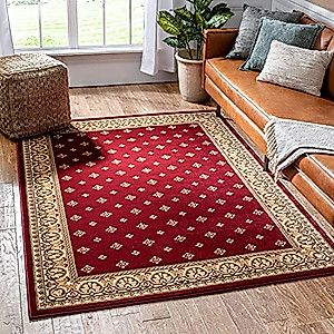 Noble Palace Red French European Formal Traditional Area Rug 5x7 ( 5'3" x 7'3" ) Easy to Clean Stain Fade Resistant Shed Free Modern Contemporary Floral Transitional Soft Living Dining Room Rug