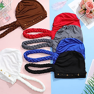 SATINIOR 6 Pieces Women African Turban Caps Twisted Braid Beaded Head Wraps Bonnet Beanie Headscarf Solid Color Elastic Wrap Cap for Women