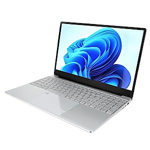 Acogedor 15.6in Laptop for Windows 10 12GB 256GB 4 Cores 4 Threads Fingerprint Unlock Laptop with Backlit Keyboard 100‑240V Silver for Windows 10