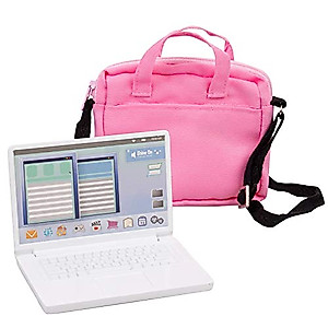 Dress Along Dolly Metal Computer Laptop with Carrying Bag Made for All 18" Dolls - Durable Metal Construction With Detailed Display and Accessory Pink Case - Gift for Girls Kids Birthday