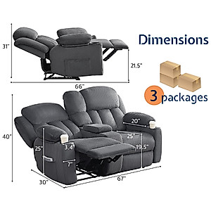 Jocisland Recliner Couch, Recliner Loveseat with Cup Holders, Console with Charging Socket, Comfy Reclining with Dual Wingback for Living Room(Grey)