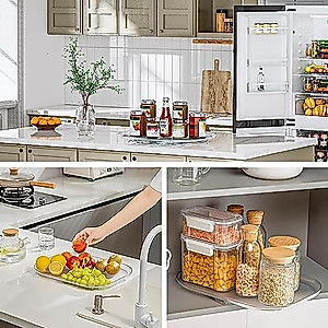 Square Lazy Susan for Refrigerator,Rectangular Fridge Turntable Lazy Susan Organizer,Countertop Condiment Storage Rack, for Cabinet, Table, Pantry, Kitchen (Large)
