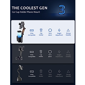Car Cup Holder Phone Mount: [Bottle Friendly] Car Cell Phones Cup Stand Expander with Height Adjustable Arm Fit for Truck | SUV | Automobile Compatible with iPhone & Samsung & Android Smartphones