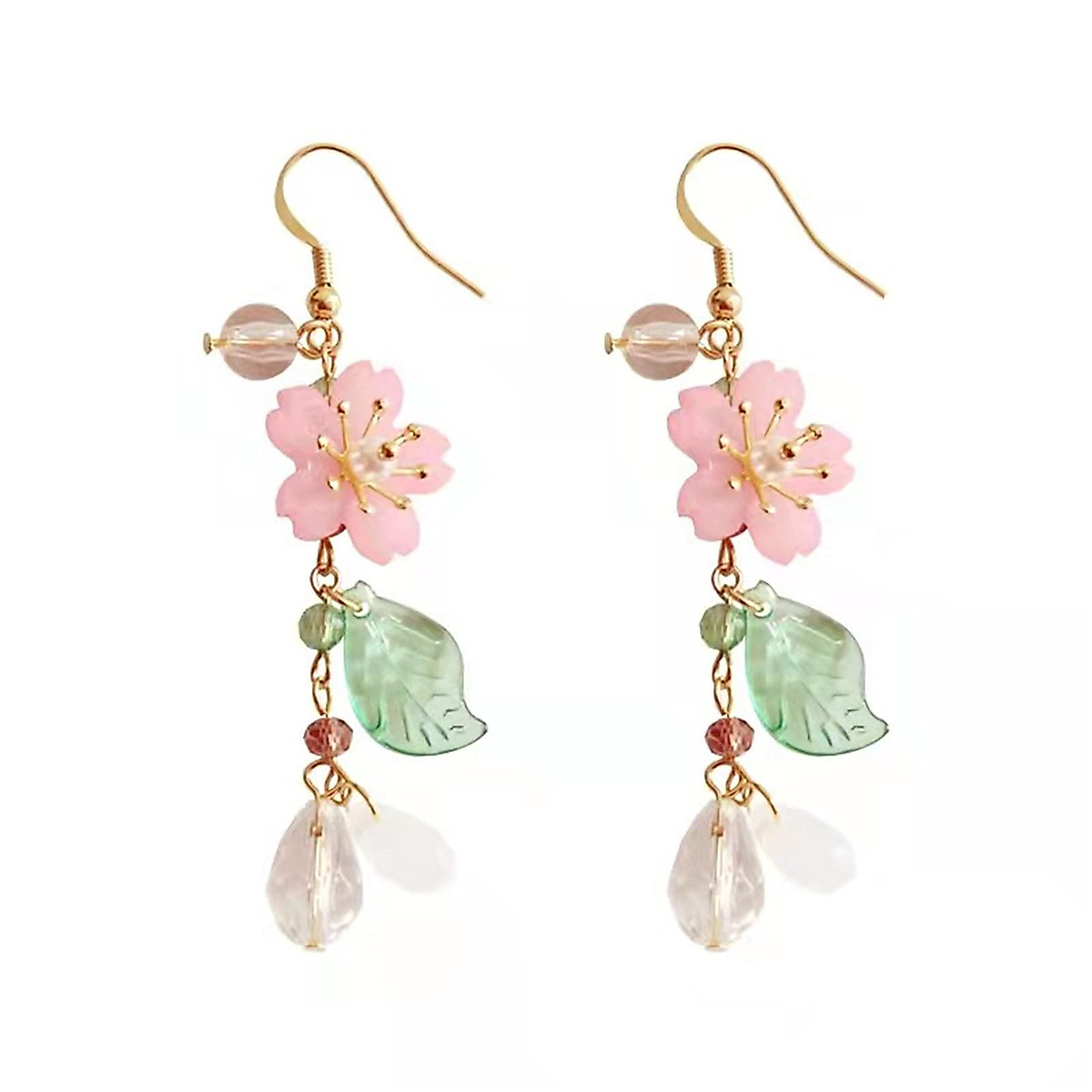 Korean Fashion Resin Sakura Leaf Drop Earring Cute Cherry Blossom Flower Petal Tassel Dangle Earring for Women Statement Holiday Party Jewelry-A cherry blossom