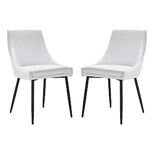 Modway Viscount Vegan Leather Side Dining Chairs-Set of 2, Black White