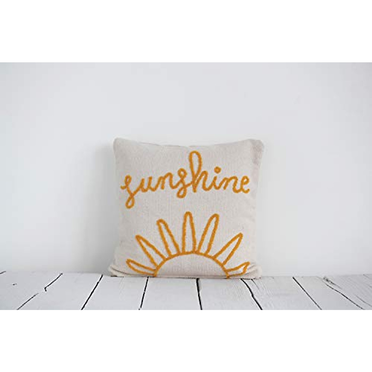 Creative Co-Op Sunshine Embroidered Square Cotton Pillow, 1 Count (Pack of 1), Mustard