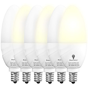 6 Pack Bluex Dusk to Dawn LED Bulbs, 6W E12 Base Light Bulb - 65W Equivalent – 3000K WarmLight White - Smart Light Sensor Candelabra Bulb, Home Security Indoor, Outdoor, Driveway, Yard, Porch Lighting