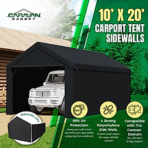 Caravan Canopy Domain 10 x 20 Foot Durable Sidewalls for Garage Carport Canopy Car Tent with Dual Zippers and Roll Up Door, Black (Sidewalls Only)