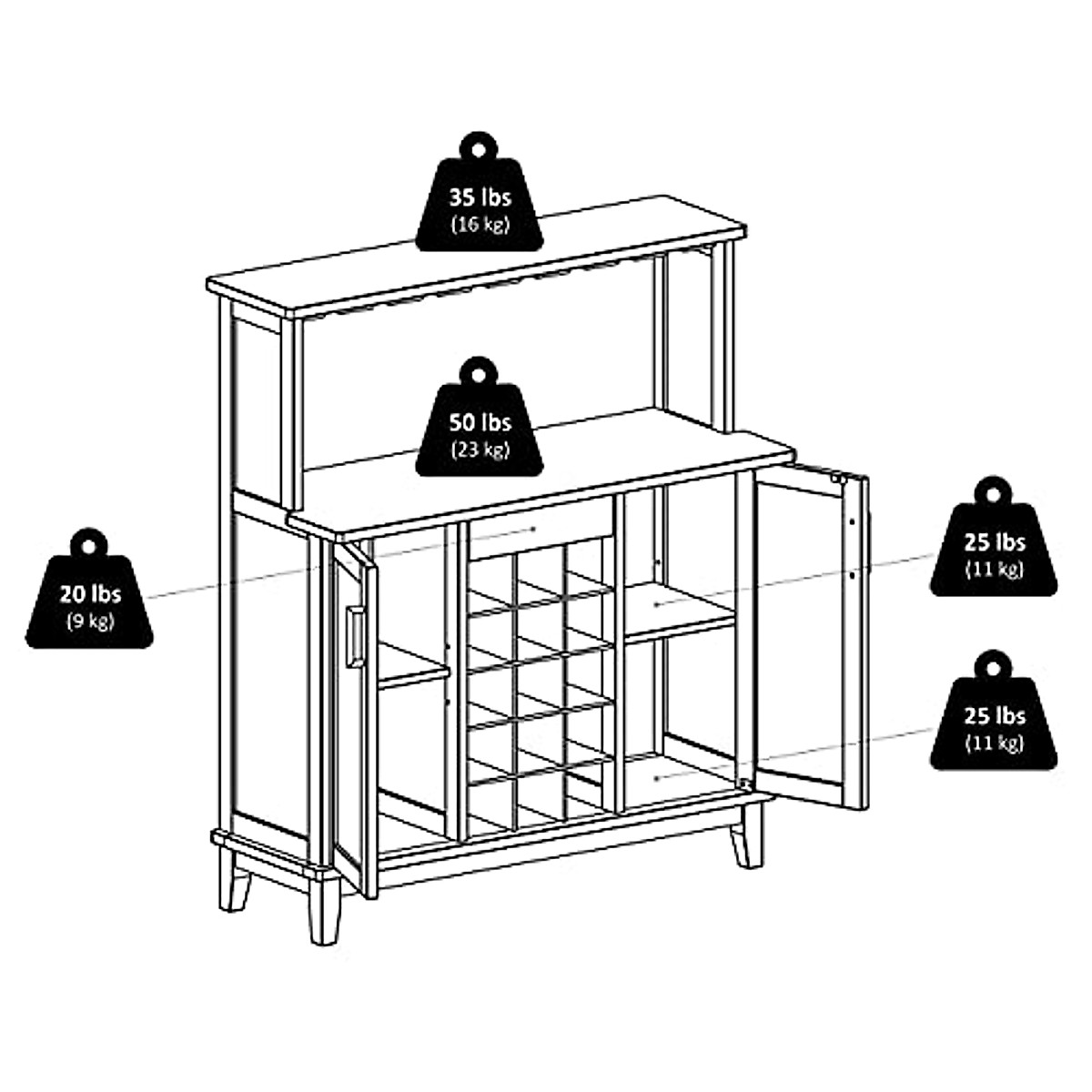 Winsome Beynac Bar Cappuccino Wine Cabinet