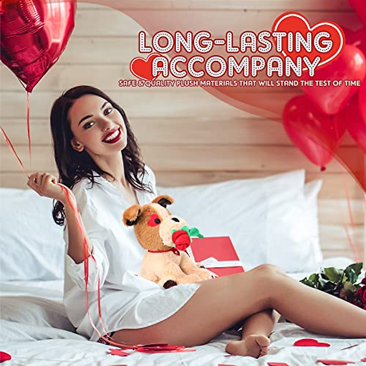 Chalyna 10 Inches Dog Plush Toy with Rose Valentine's Day Stuffed Animal with Heart Rose for Girlfriend, for Valentines Party Favor Mother's Day Birthday Festival Occasion