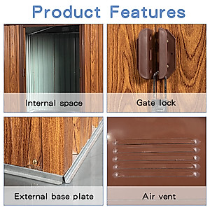 6 x 6 FT Outdoor Storage Shed, Metal Garden Shed with Floor Frame, Tool Shed Outdoor Storage with Lockable Sliding Doors & Window & Air Vents, Storage House Waterproof for Backyard, Lawn, Coffee