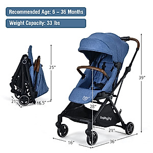 BABY JOY Baby Stroller, Foldable High Landscape Infant Carriage Newborn Pushchair with Reversible Seat, Adjustable Backrest & Canopy, 5-Point Safety Harness, Suspension Wheels & Storage Basket (Blue)