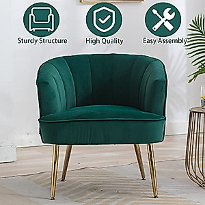 Homtique Modern Velvet Accent Chair Upholstered Armchair with Golden Metal Legs Cozy Reading Chair for Living Room Bedroom (Green)