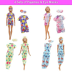 BARWA 4 Sets Doll Pajamas Party Clothes Sleepwear Casual Bedtime Suit with Eye Masks for 11.5 inch Girls Doll…