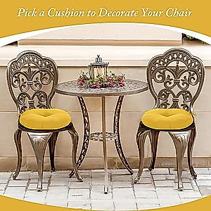 LOVTEX Bistro Chair Cushions Set of 2, Outdoor Round Chair Cushions 15 Inch, Waterproof Round Outdoor Cushions with Ties, Yellow Outdoor Chair Cushions for Patio Furniture