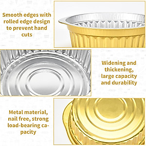 SuiXinCook 10inch Round deepening Gold Aluminum Foil Pans with Lids, Chafing Dish, Heavy Duty Disposable Hot Pot 5 Set For Microwave & Oven Safe Cooking,Baking,A takeaway Food Container