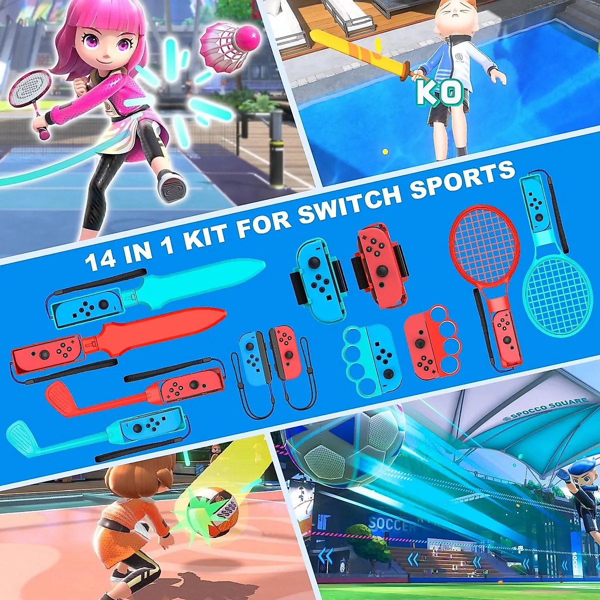 Switch Sports Accessories - 14 in 1 Switch Sports Accessories Bundle for Nintendo Switch/OLED Sports, Family Accessories Kit Compatible with Switch/OLED Sports Games