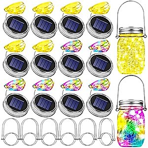 Solar Mason Jar Lights Lids, 12Pcs 30 LED Solar Fairy Lights for Mason Jars, Outdoor Mason Jar Lights Solar Powered with Hangers for Christmas Patio Yard Garden Wedding Decoration(Jars Not Included)