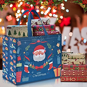 AhfuLife 12PCS Extra Large Christmas Gift Bags, 15.7'' x 14.2''x 5.9'', Christmas Tote Bags with Handles, Reusable Non-woven Christmas Shopping Bags for Xmas，New Year's Party Supplies Decorations