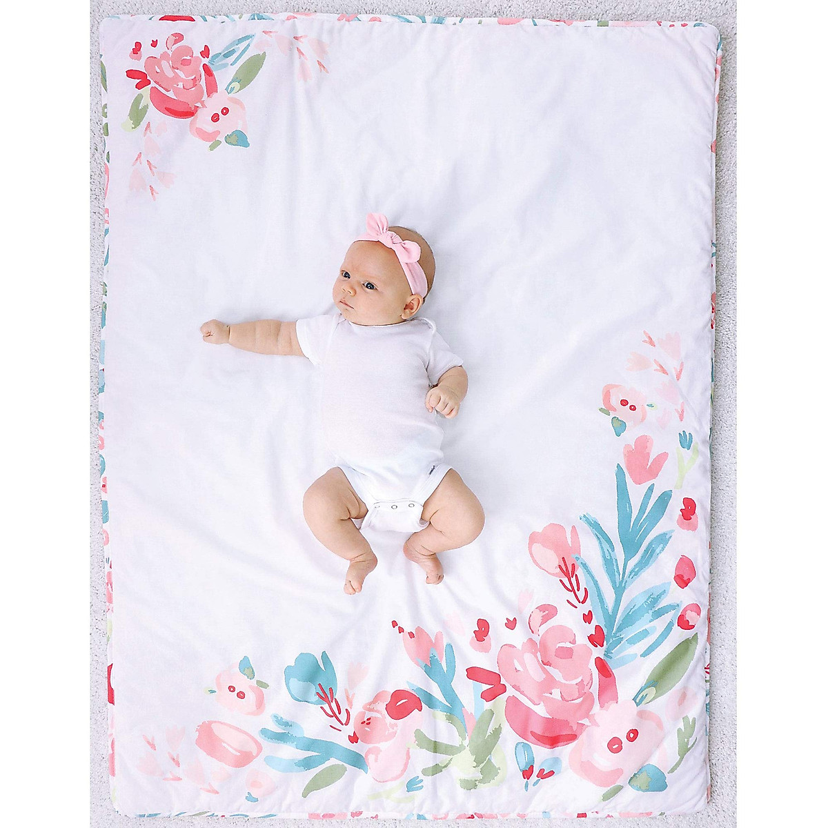 Trend Lab Painterly Floral 3 Piece Crib Bedding Set, Offers A Great Photo Oportunity, Includes Quilt, Fitted Crib Sheet and Skirt