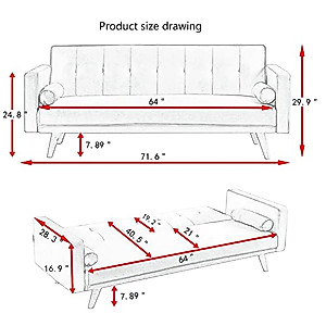 Eafurn Tufted Cotton Futon Sofa Couch Room Convertible Sleeper Guest Bed Dyabed Twin Size with Quick Adjustable Backrest and 2 Pillows for Compact Living Spaces, Light Gray