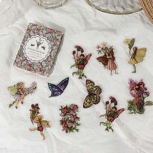 WEISHA Stickers 45Pcs/Box Fairy Butterfly PET Stickers Vintage Flower Elfin Decorative Label for Scrapbooking Journal DIY Stationery Stickers(7)
