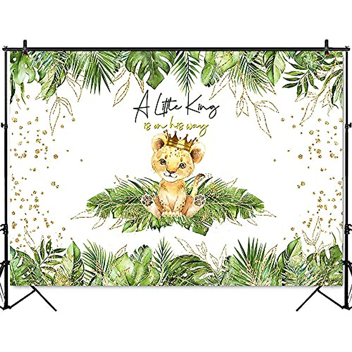 Mocsicka Lion Baby Shower Backdrop A Little King is On His Way Background Safari Baby Lion Baby Shower Party Cake Table Decoration Banner Photo Booth Props (7x5ft)