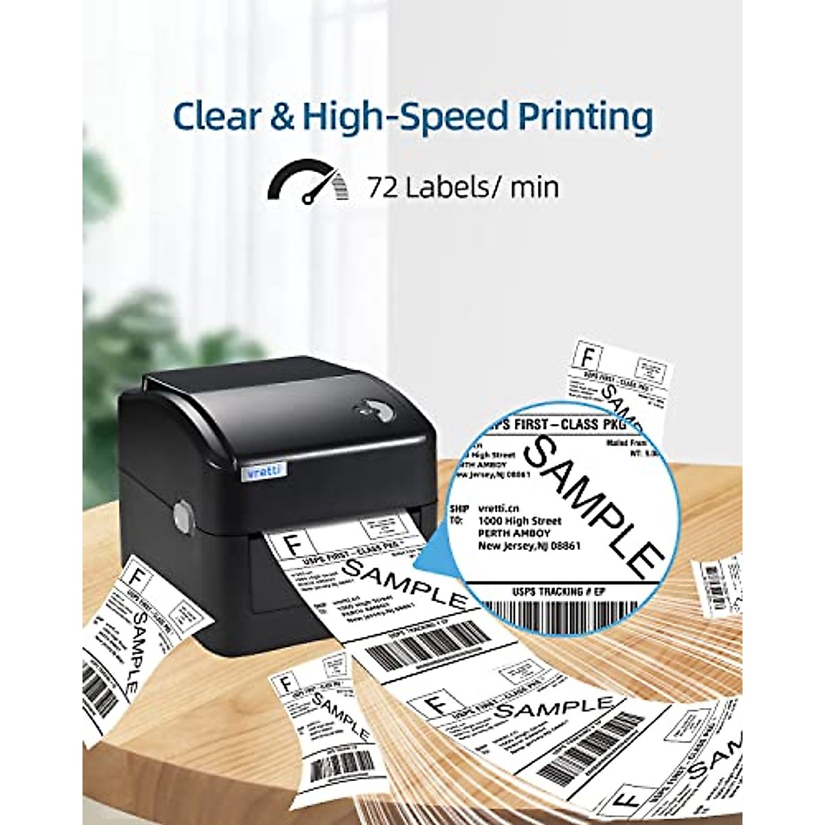 VRETTI Shipping Label Printer, Thermal Label Printer for Shipping Packages, 4x6 Barcode Label Printer Compatible with Windows & Mac System, Label Maker Machine for Small Business UPS Ebay Amazon label