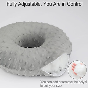 Heal n Hope Ear Piercing Pillow for Side Sleepers with Ear Hole for Ear Pain CNH, Piercing, Pain Relief Side Sleeping Pillow, Pressure Sore, Donut Pillow Ear Guard Minky Dot Light Gray