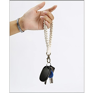 2 Pcs Boho Macrame Keychain Bracelet Handmade Wristlet Keychain Keyring Holder Wrist Lanyard for Women(3)