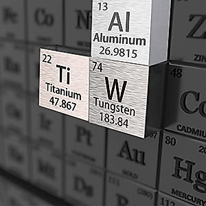 14 Pieces Element Cube Set Density Cubes Pure Metal Periodic Table Metal Cubes Tungsten Cube, Titanium, Bismuth, Aluminum, Iron, Copper, etc for Element Collections Hobbies As Christmas Gift