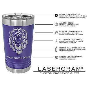 LaserGram 16oz Vacuum Insulated Pint Tumbler, Indian Elephant, Personalized Engraving Included (Dark Purple)