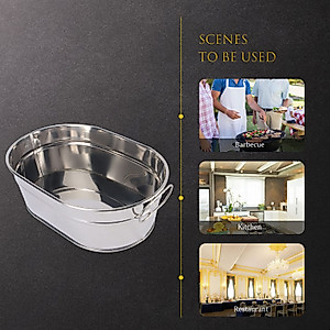 Operitacx Small Tin Ice Bucket Seafood Container Oval Crawfish Fish Fryer Boiler Steamer Turkey Seafood Boiling Bowl Barrel Stainless Steel Beverage Tub for Wine Beer Chiller (8.8x6x3 inch)